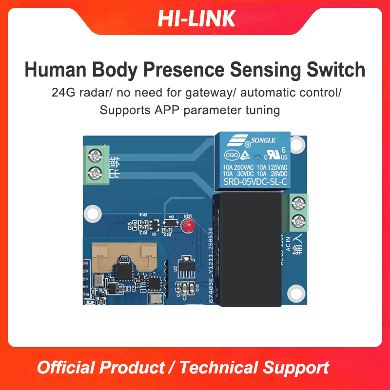 HI-LINK 24G Human Presence Radar Automatic Sensing Intelligent Switch SW01S Light Controller APP ...